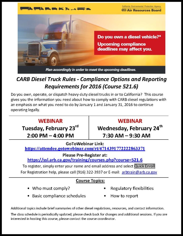 Upcoming CARB Diesel Regulation Training - San Diego Regional Clean ...